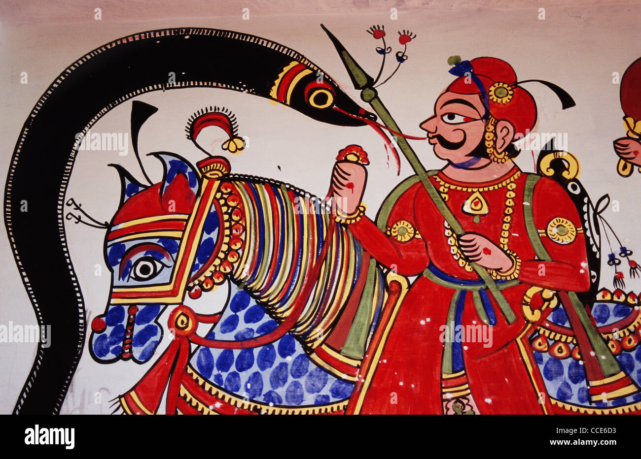 Painting of a local hindu god, Tejaji. A god worshipped to cure snake ...