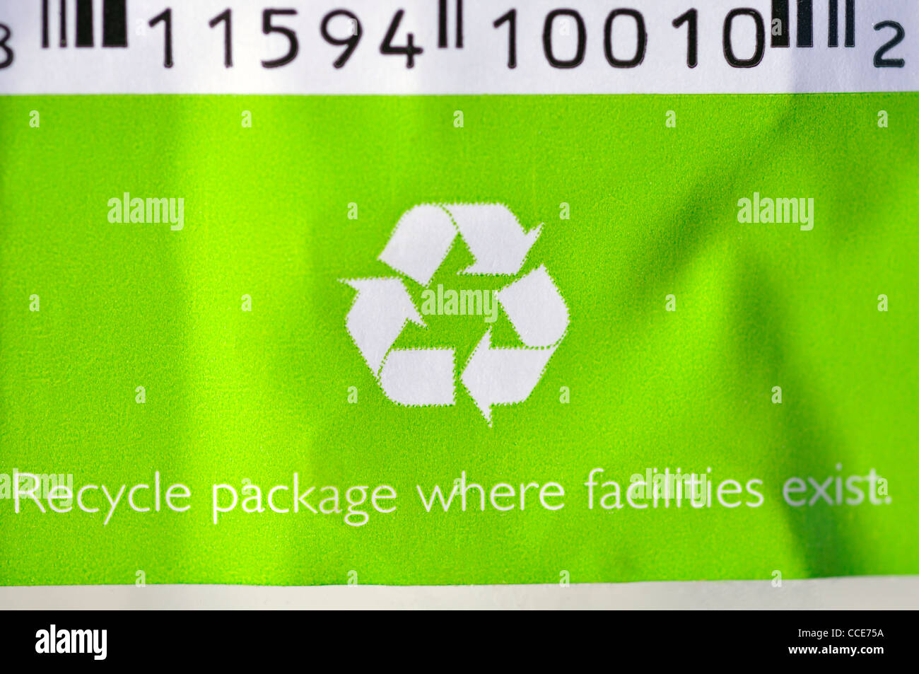 Recycling sign on food package Stock Photo - Alamy