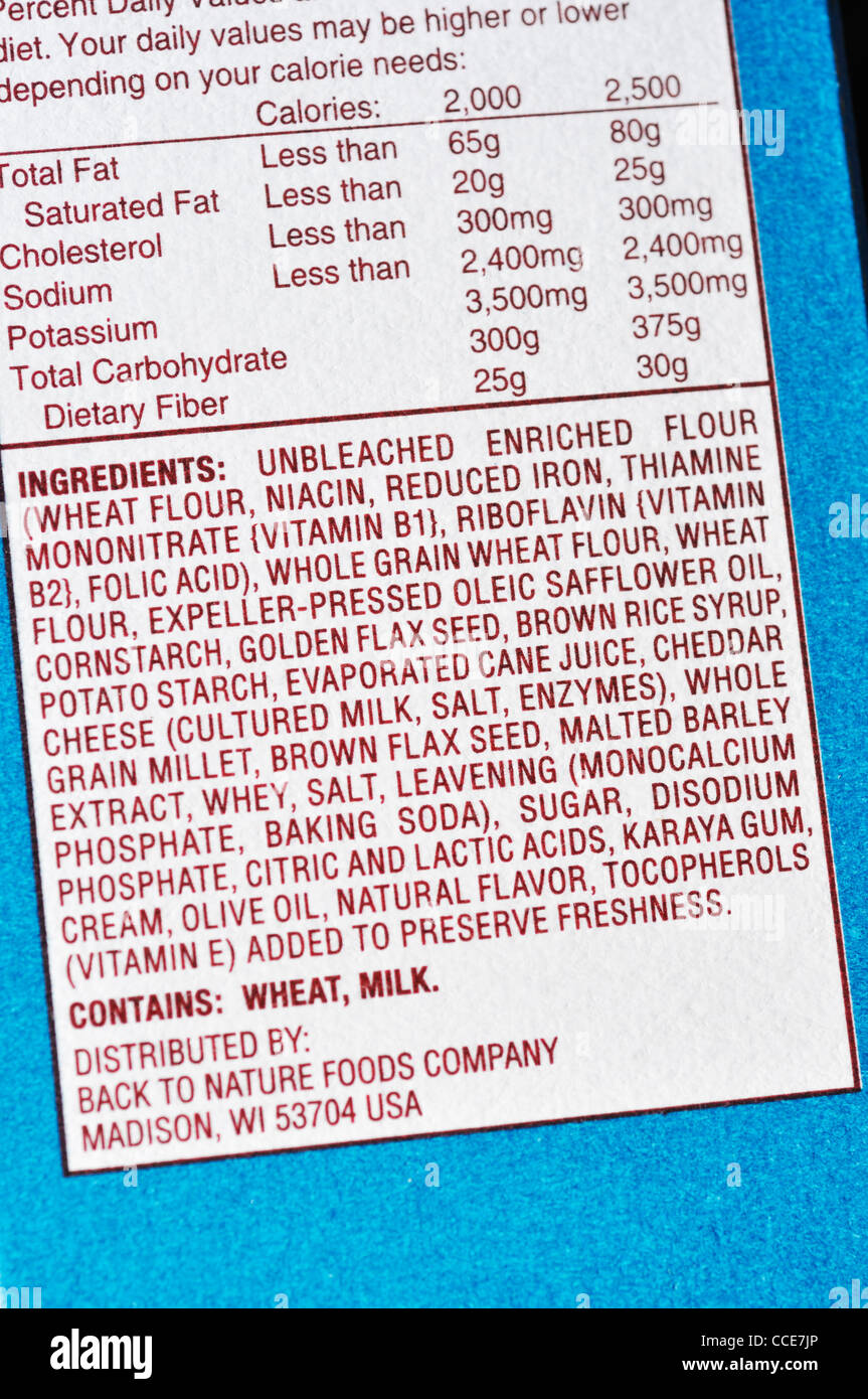 Nutrition information on food package Stock Photo - Alamy