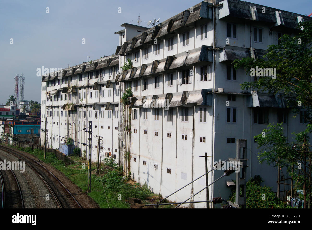 Railway Tracks and electric railway lines nearby Building. A Scene from ...