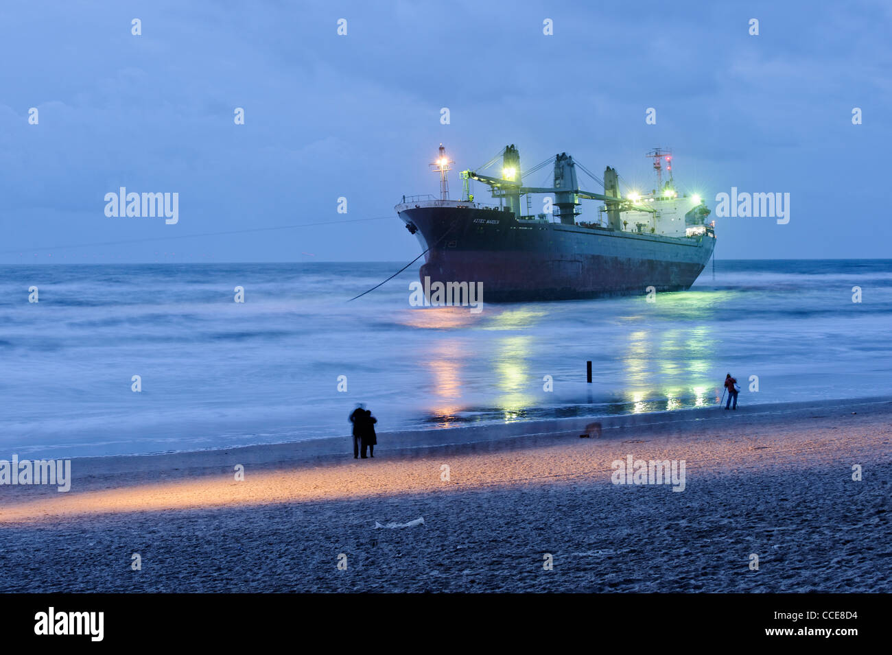 Cargo ship Aztec Maiden beached near Ijmuiden near Wijk Aan Zee in the ...