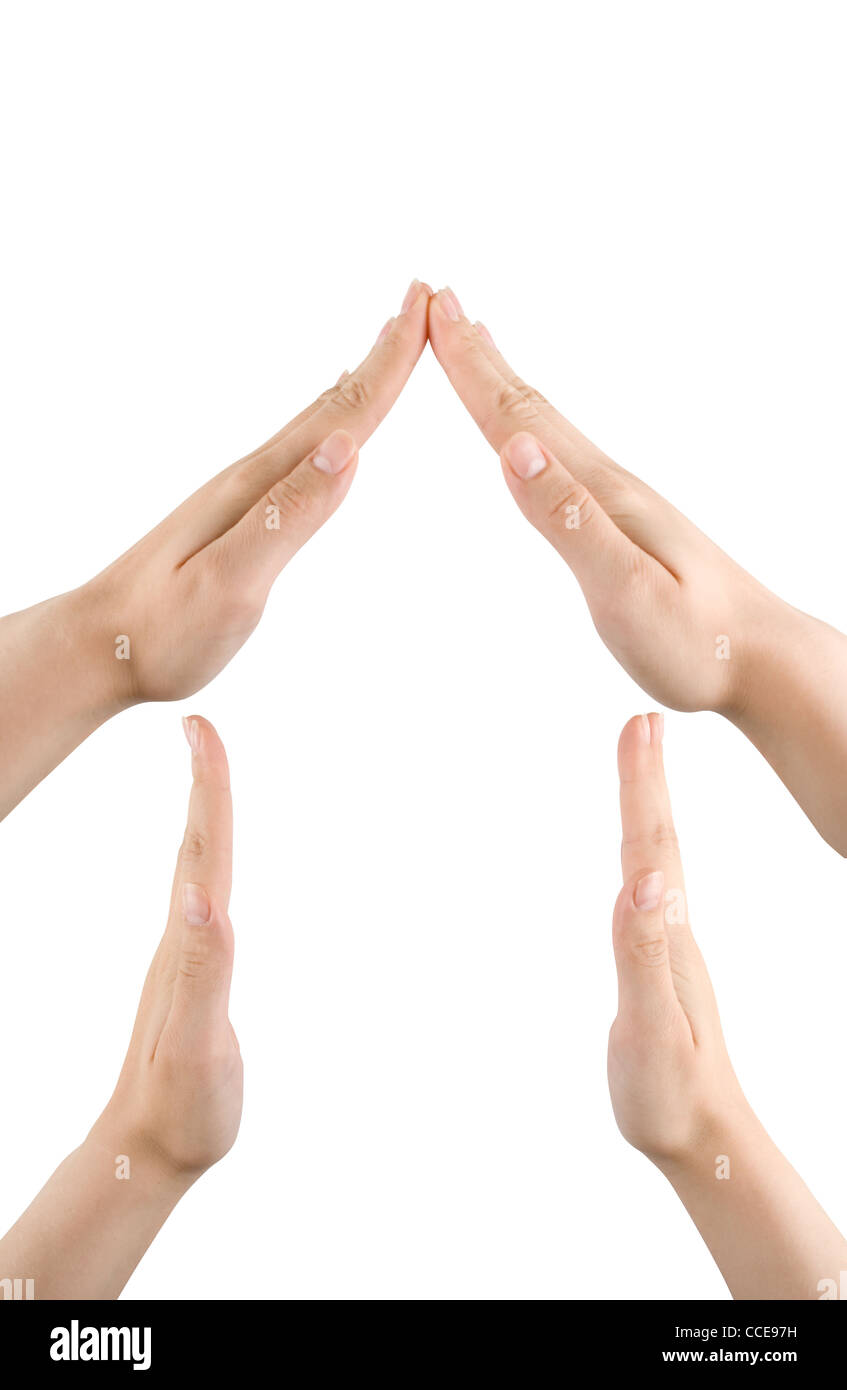 symbol of home made from woman hands isolated on white Stock Photo - Alamy