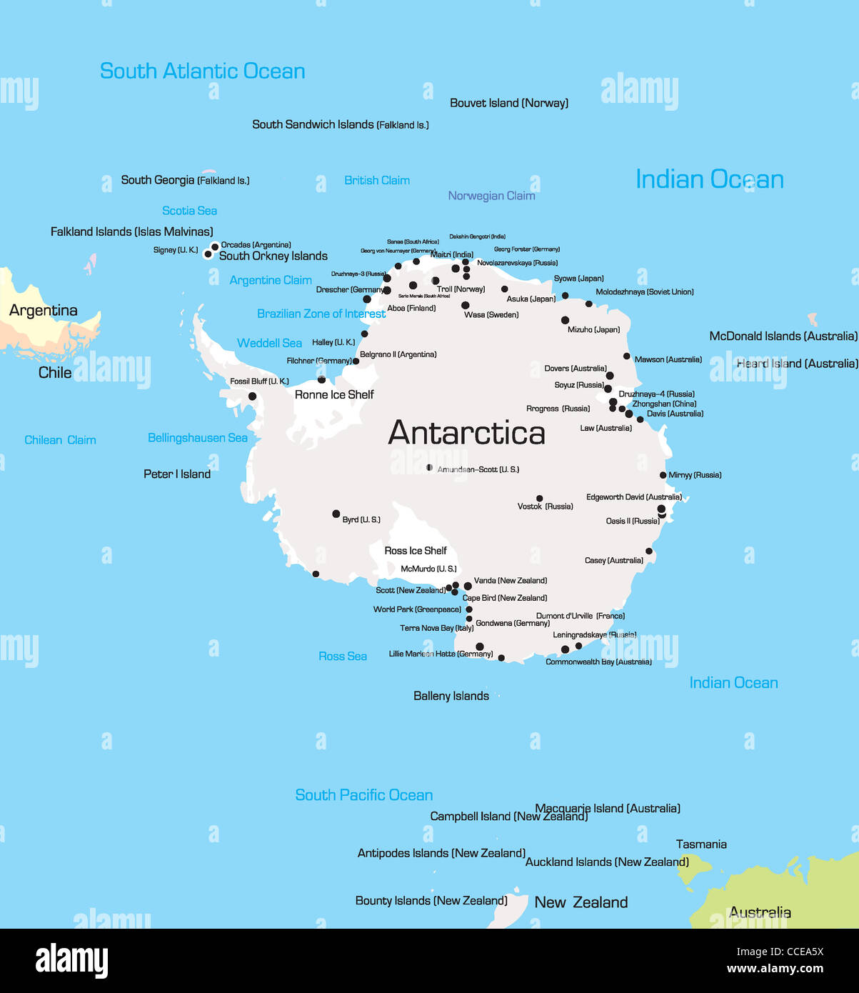Vector color Map of Antarctica Stock Photo - Alamy