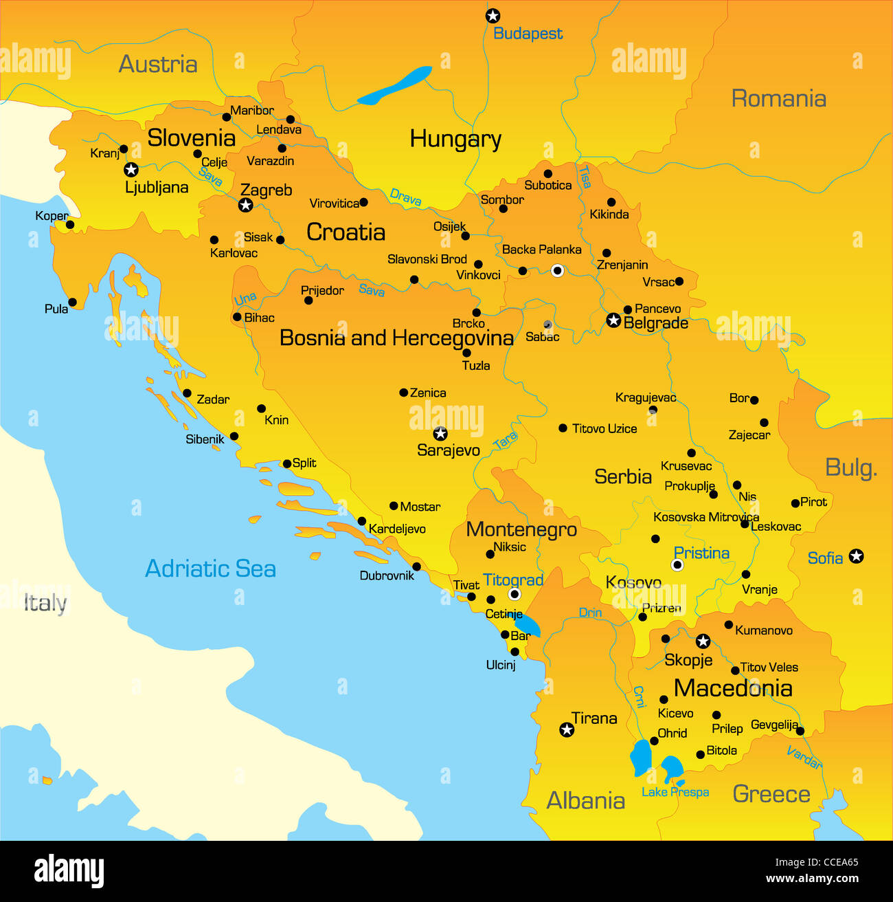 Vector color map of Balkan region Stock Photo - Alamy