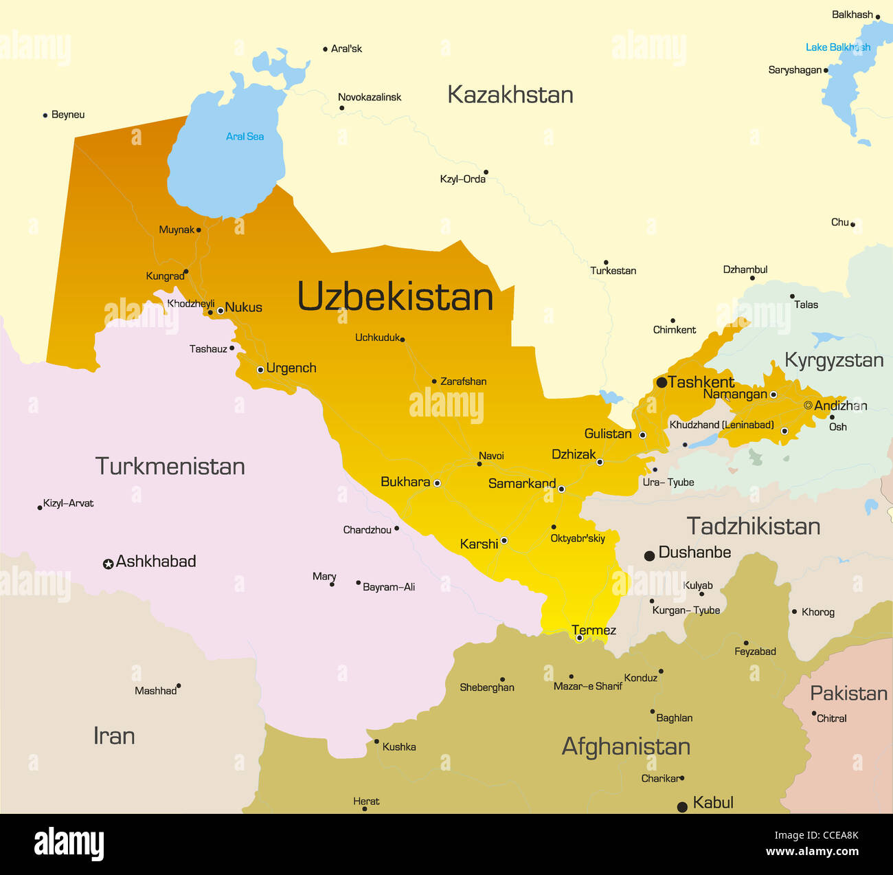 Vector color map of Uzbekistan country Stock Photo - Alamy