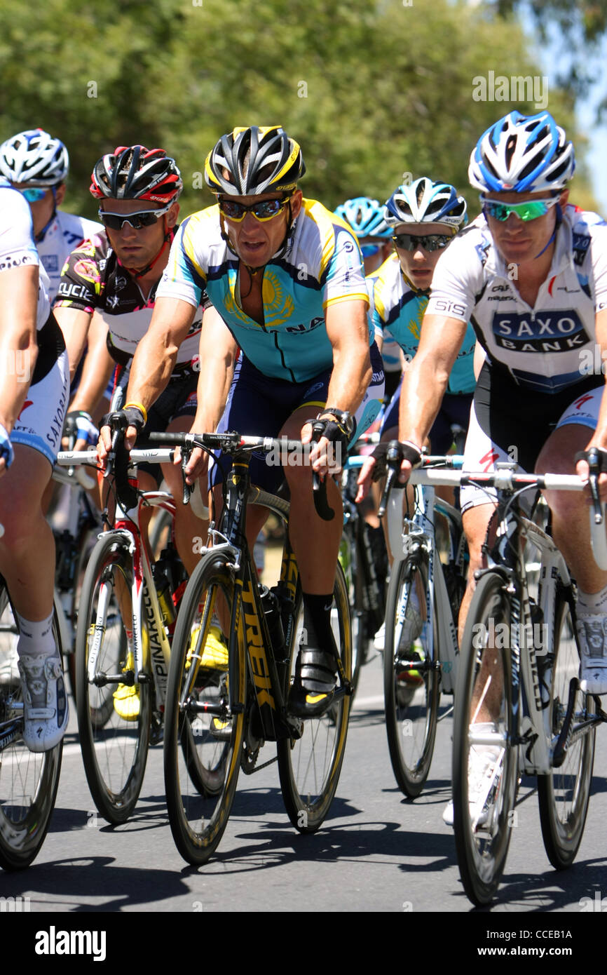 Lance Armstrong riding in city circuit in 2009 Tour Down Under ...