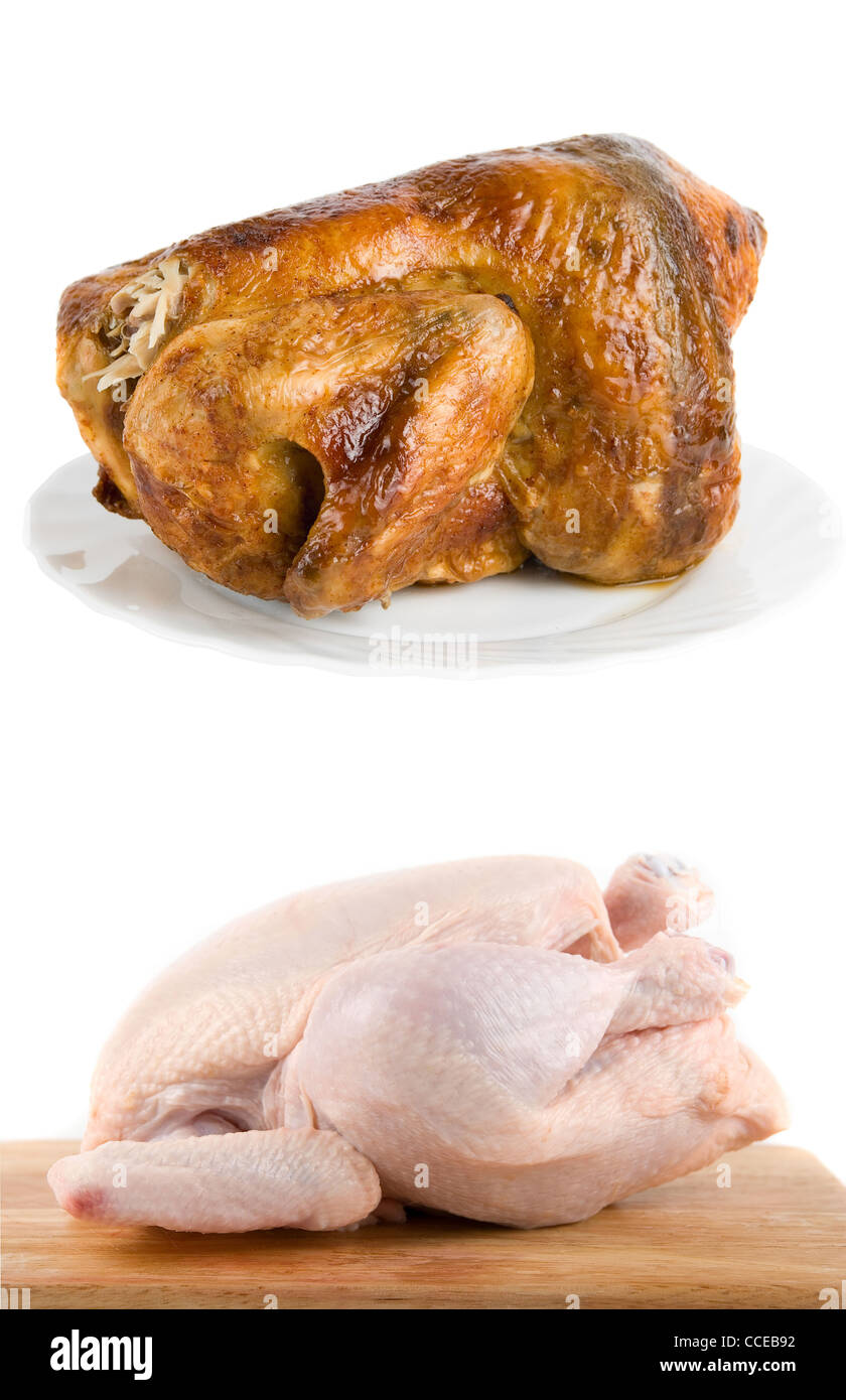 Raw and fried chicken isolated on white background Stock Photo - Alamy