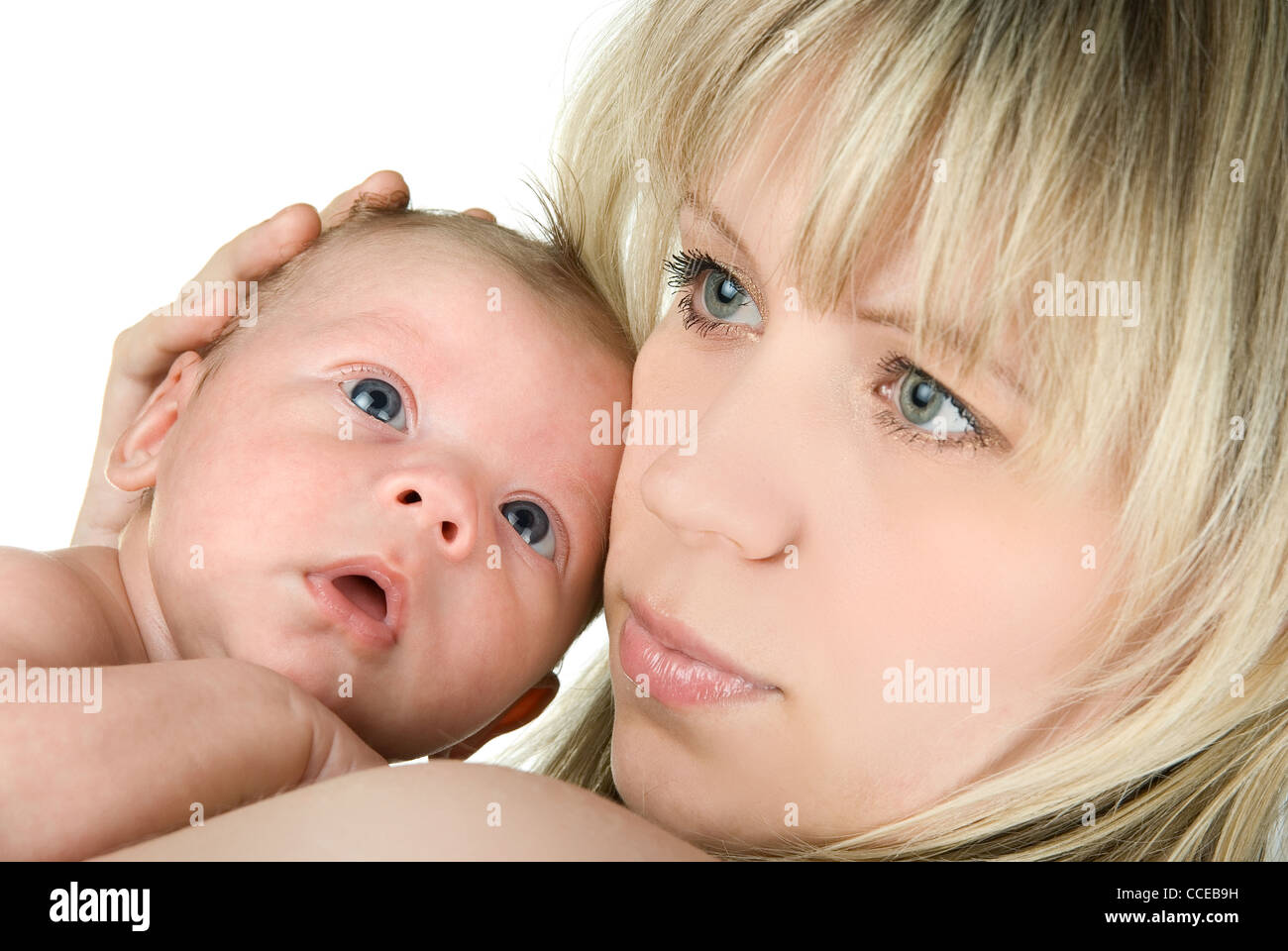 Portrait of happy mammy with baby boy isolated on white Stock Photo - Alamy