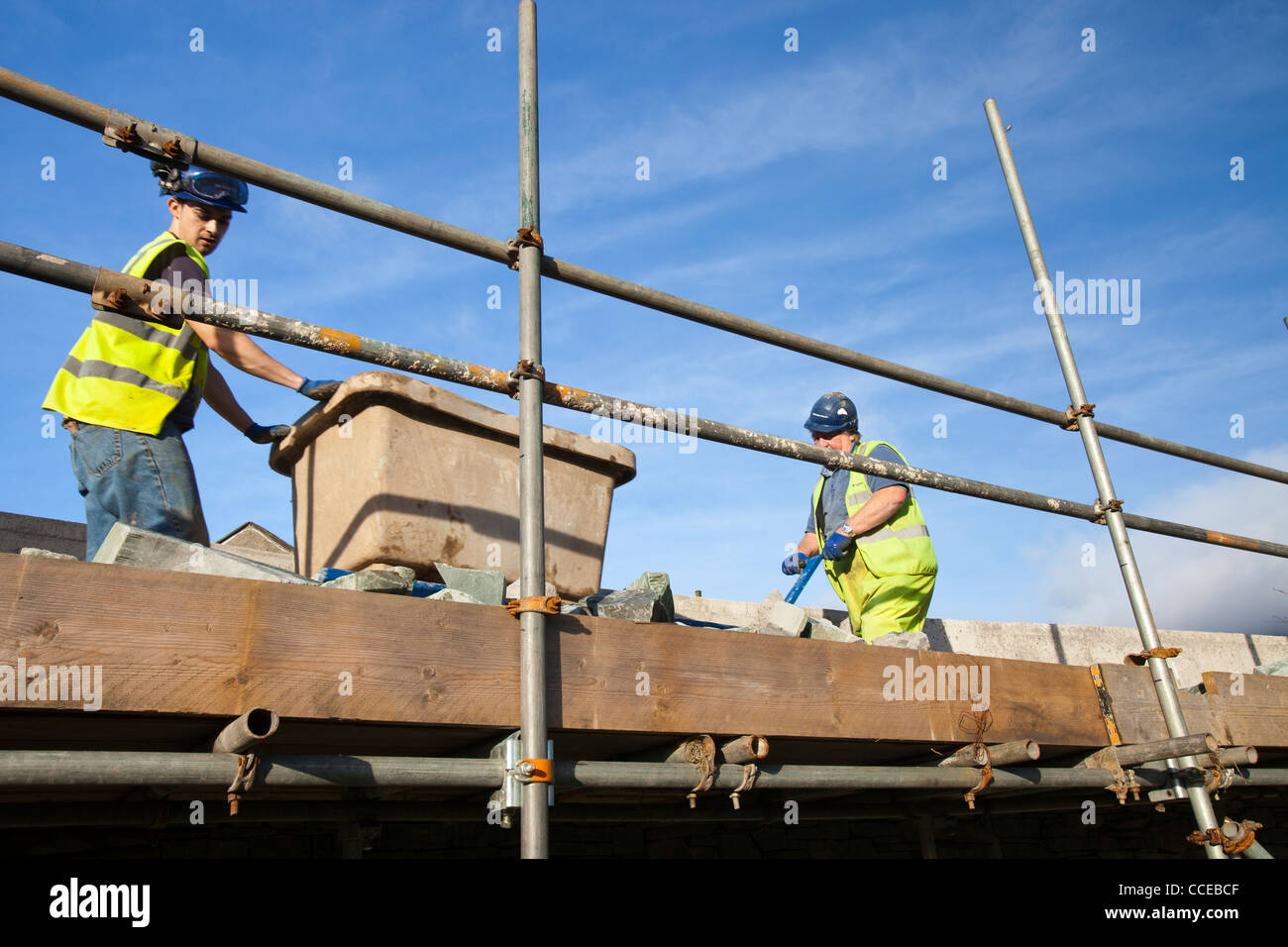 Building flood defences in Keswick sfter the disastrous 2009 floods ...