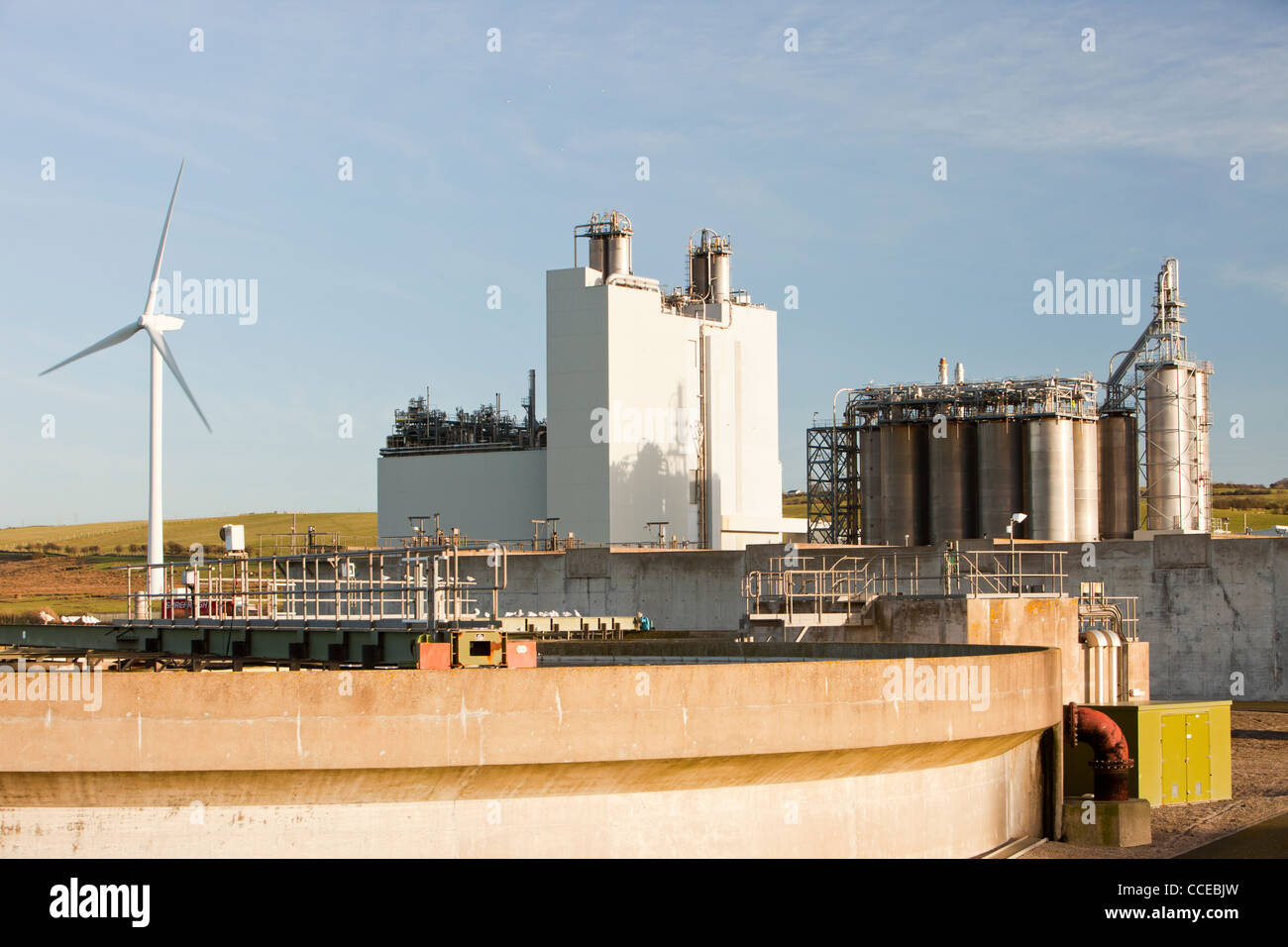 The Kodak factory in Workington Cumbria, with a wind turbine helping to ...