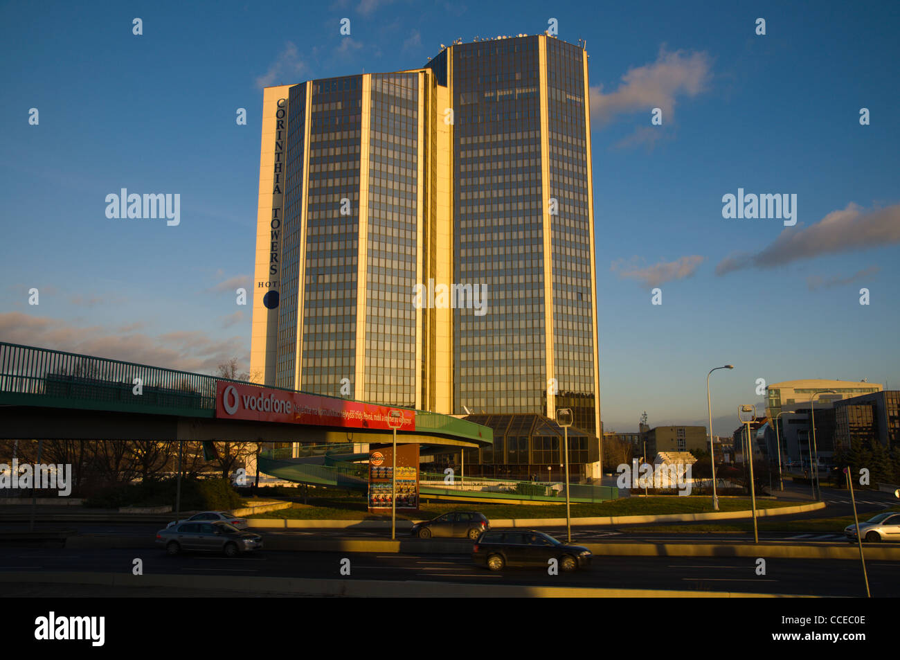 Traffic on 5 Kvetna street in front of Corinthia Towers hotel Nusle ...