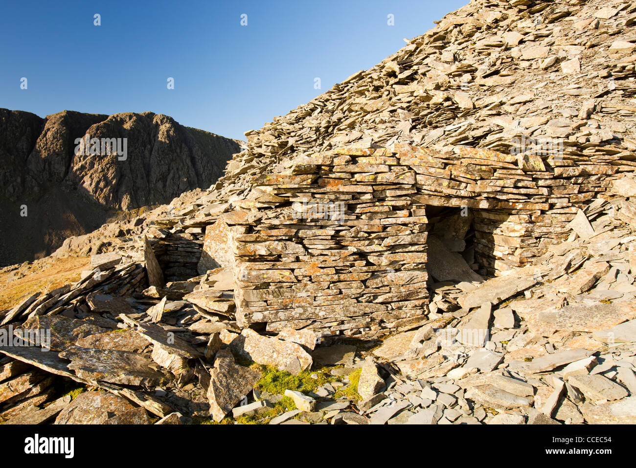 Old abandoned slate quarry workings on the side of Coniston Old Man in ...