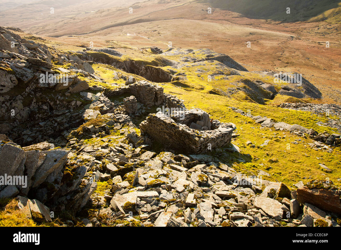 Old abandoned slate quarry workings on the side of Coniston Old Man in ...