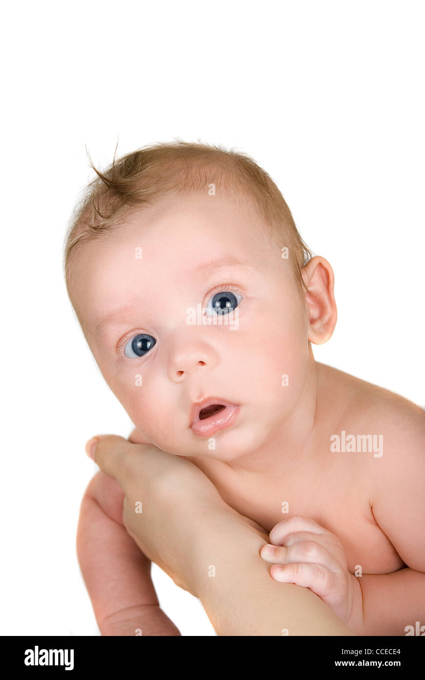Little baby boy taken closeup isolated on white background Stock Photo ...