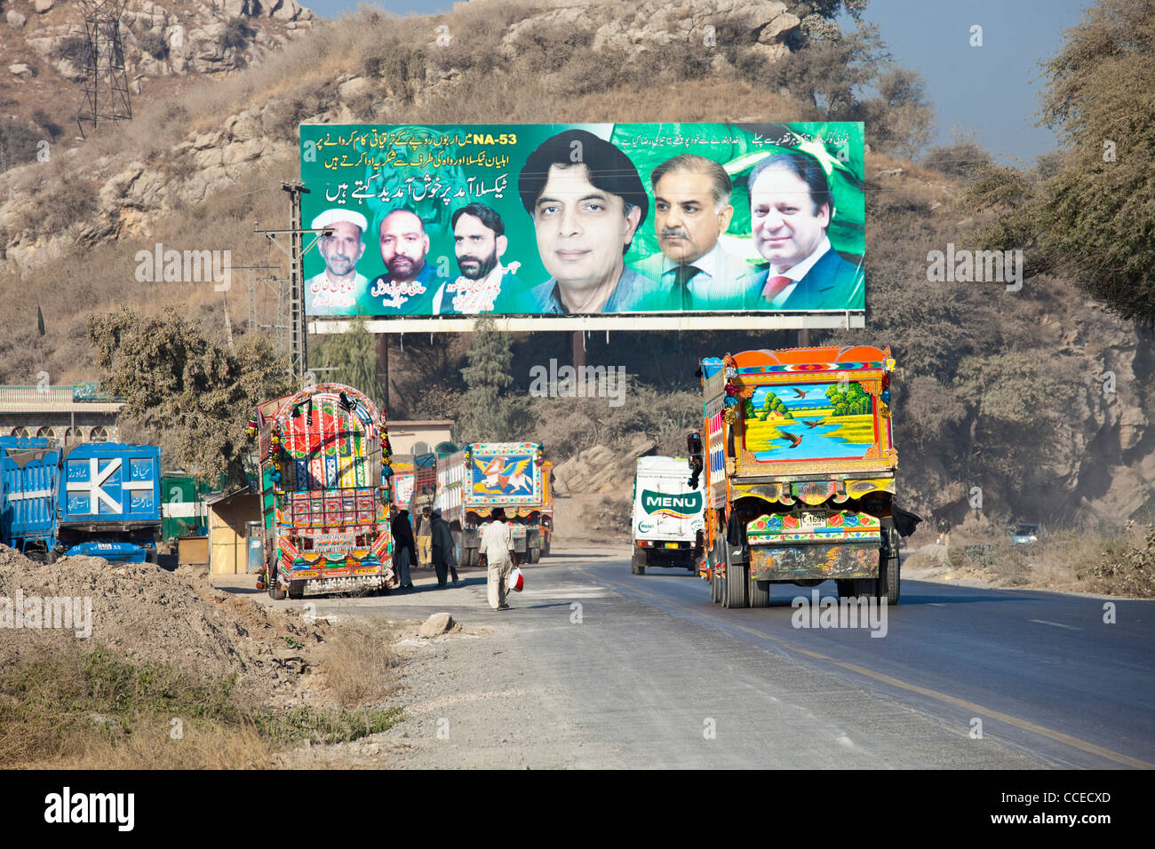 Political poster on a highway in Punjab Province, Pakistan Stock Photo ...