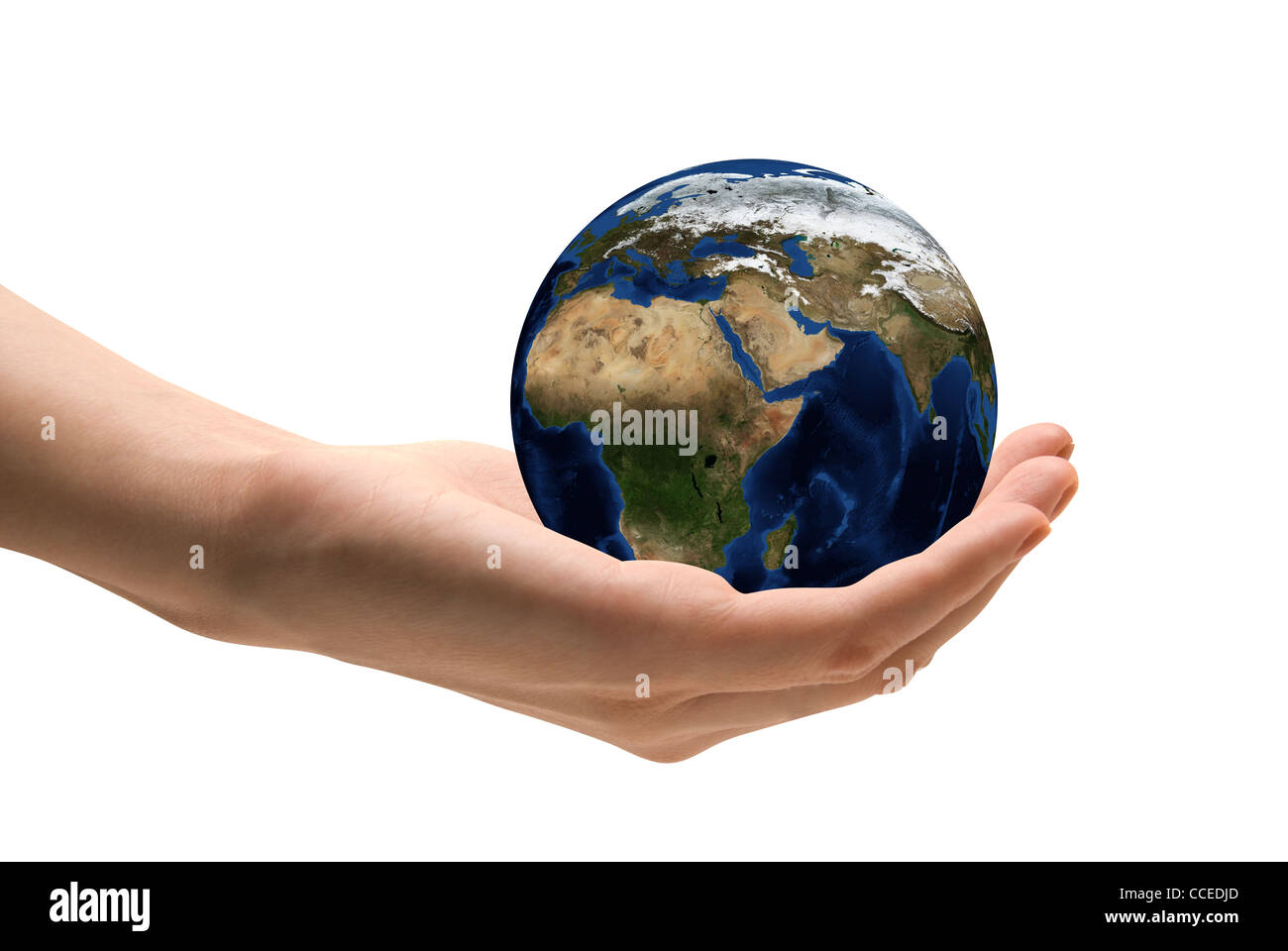 Take care the earth concept. Human hand holding the world in hands ...