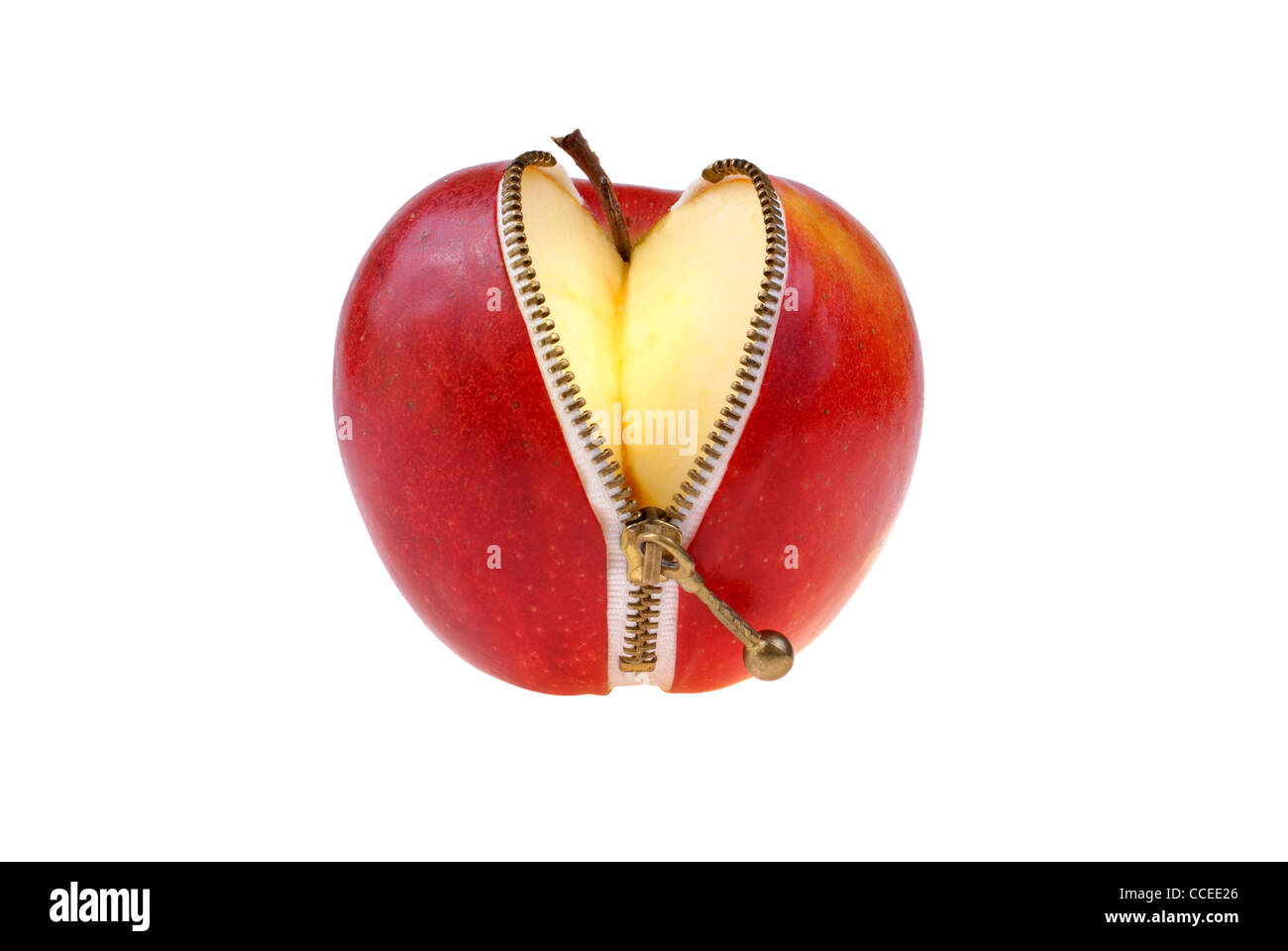 large apple with metal zip isolated on white background Stock Photo - Alamy