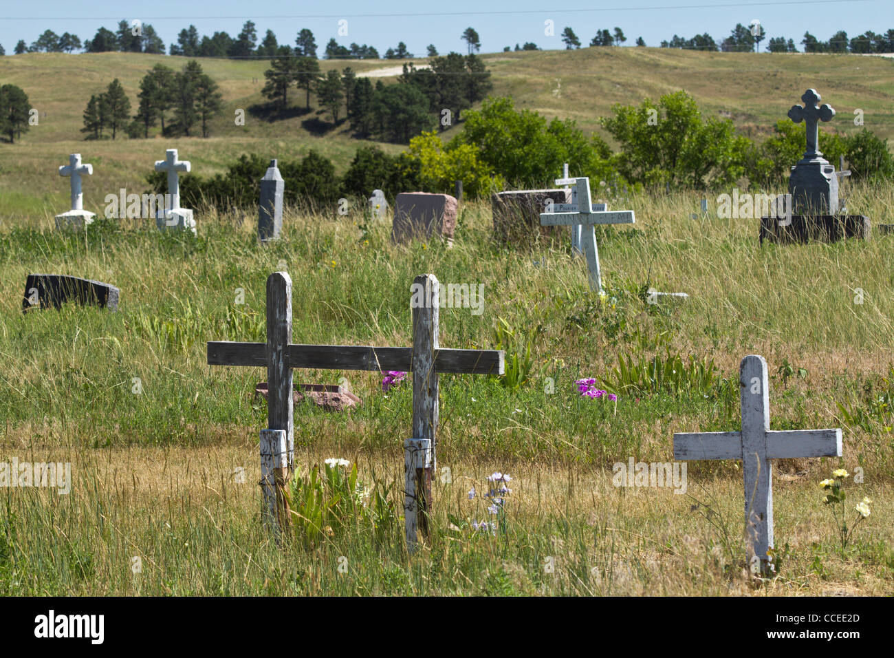 Reservation Pine Ridge Native American cemetery Wounded Knee Massacre ...
