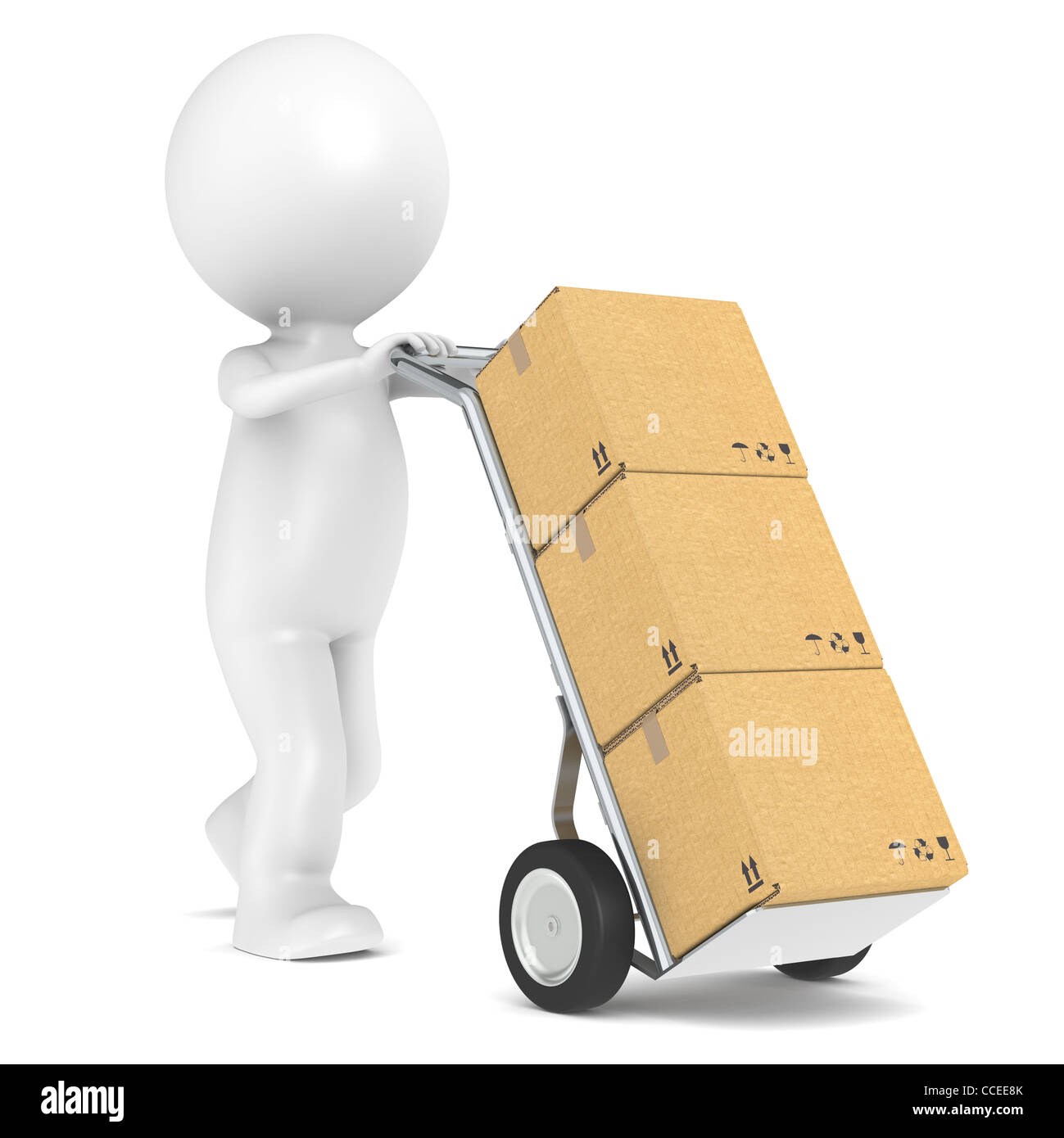 3D little human character with a Hand Truck and Cardboard Boxes. People ...