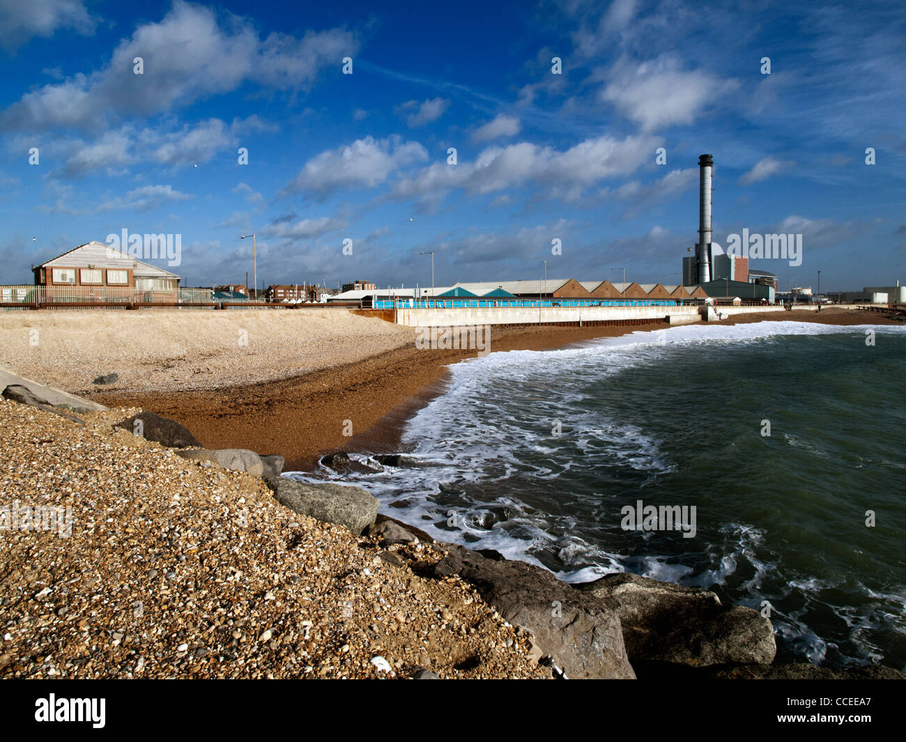Shoreham power station and beach, Sussex Stock Photo - Alamy