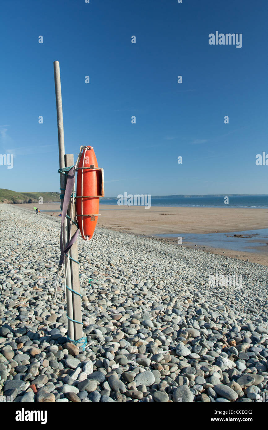Rescue torpedo on Newgale Beach on the Pembrokeshire Coast in Wales ...