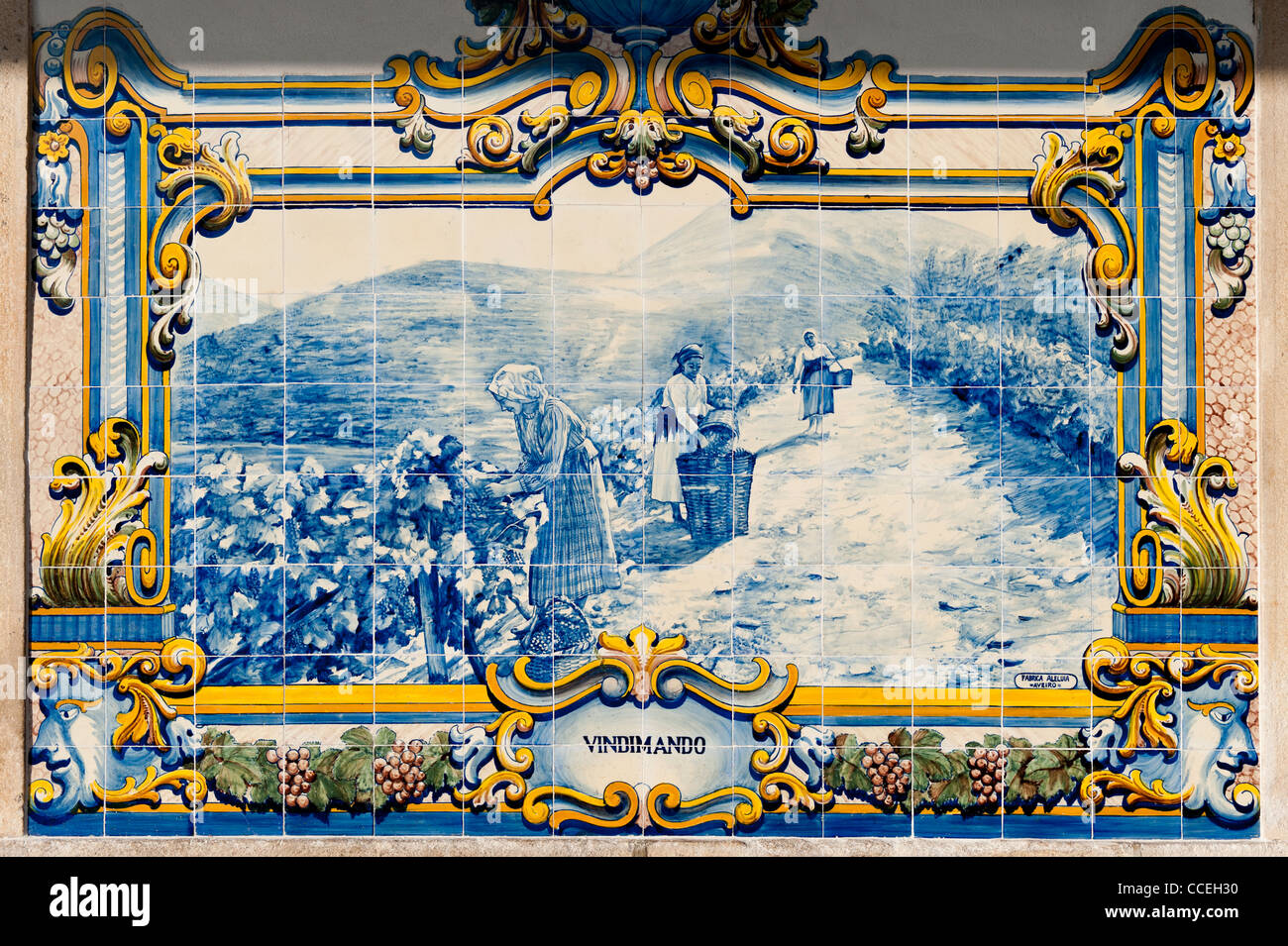 Azulejos on the wall of Pinhao Railway station, Tras-Os-Montes ...