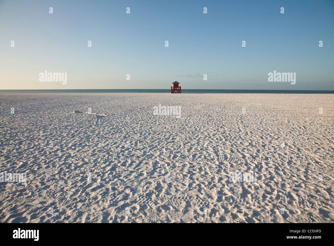 Red lifeguard station on famed white powder sand Siesta Key beach ...