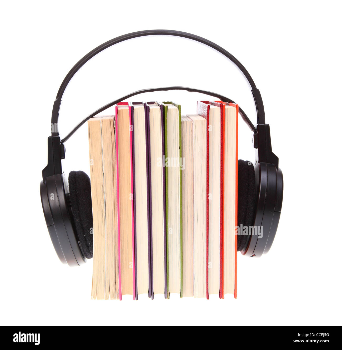 Books stack and headset with a microphone isolated on white Stock Photo ...