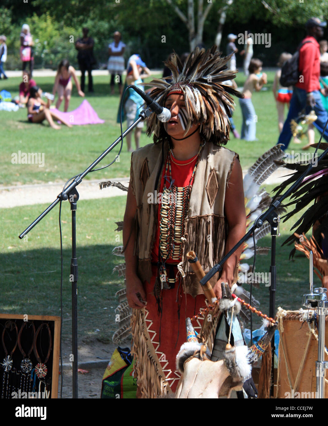 A Native American performing in Paris Stock Photo - Alamy