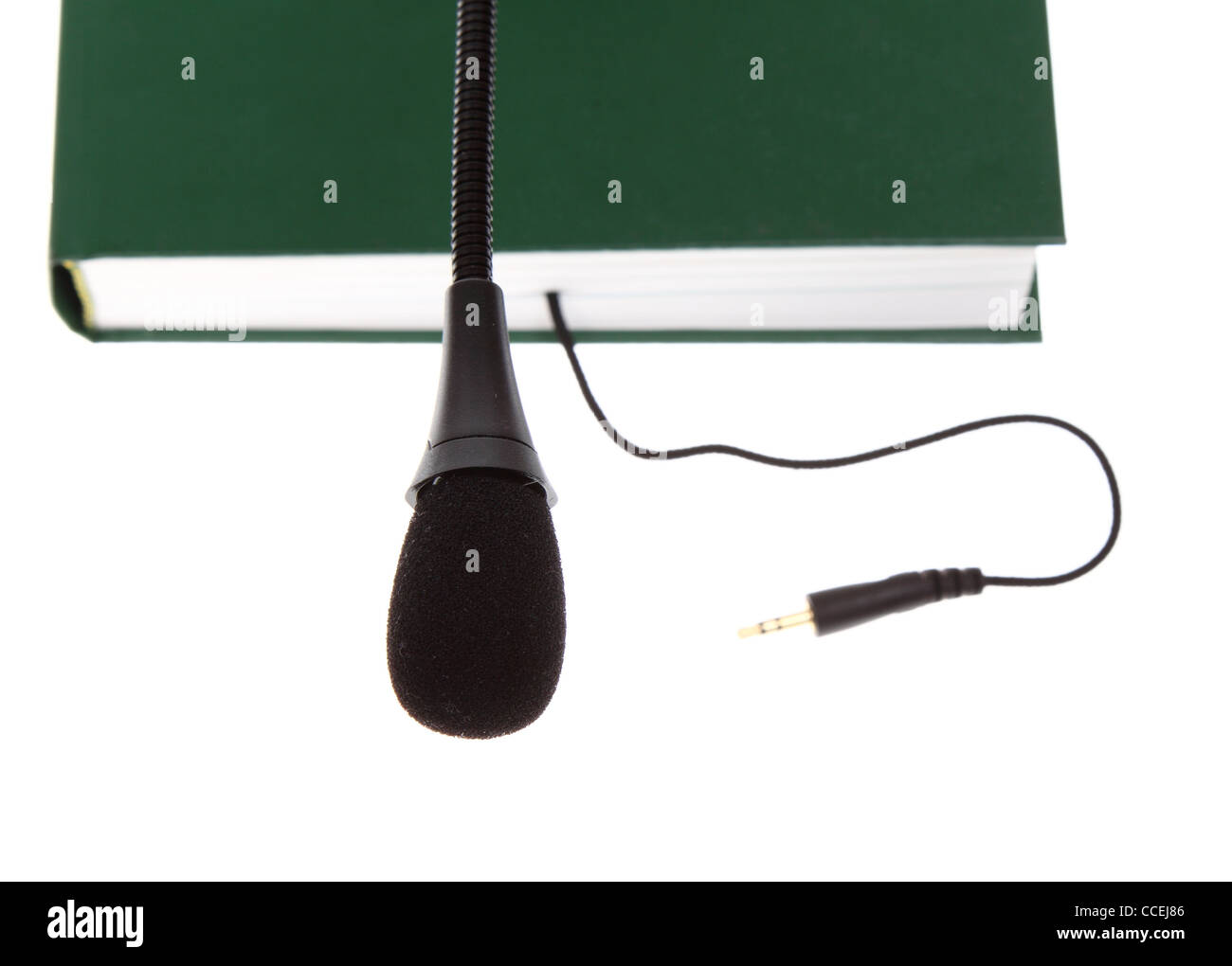 Books stack and headset with a microphone isolated on white Stock Photo ...