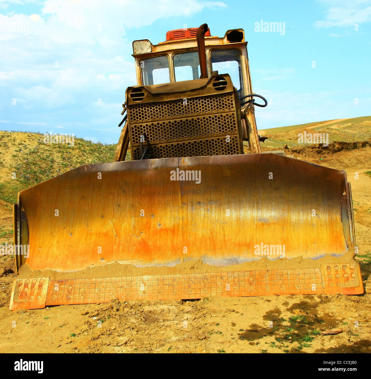 Old bulldozer, front view, close up. Nobody Stock Photo - Alamy