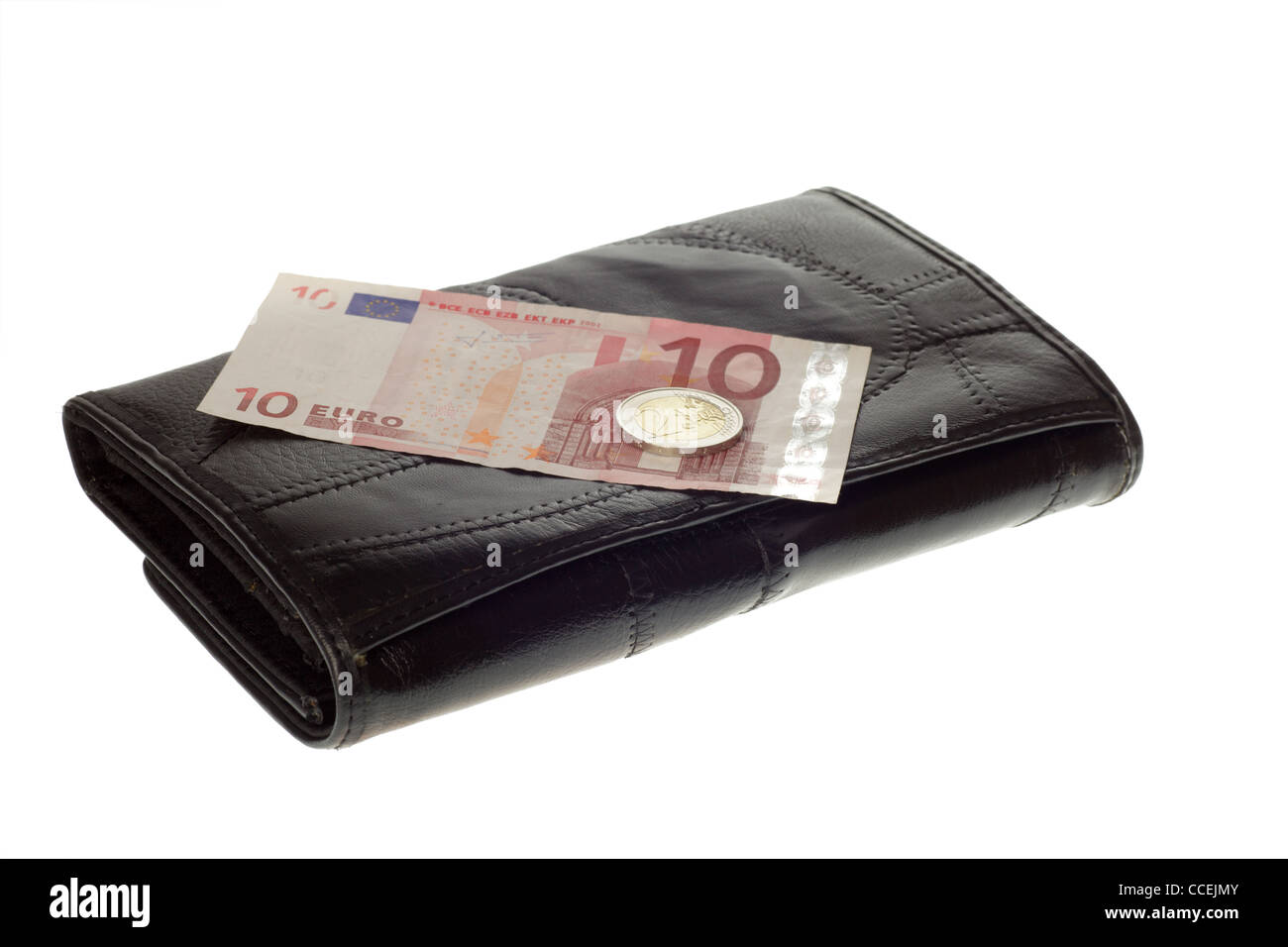 black purse and euro cash isolated on white background Stock Photo - Alamy