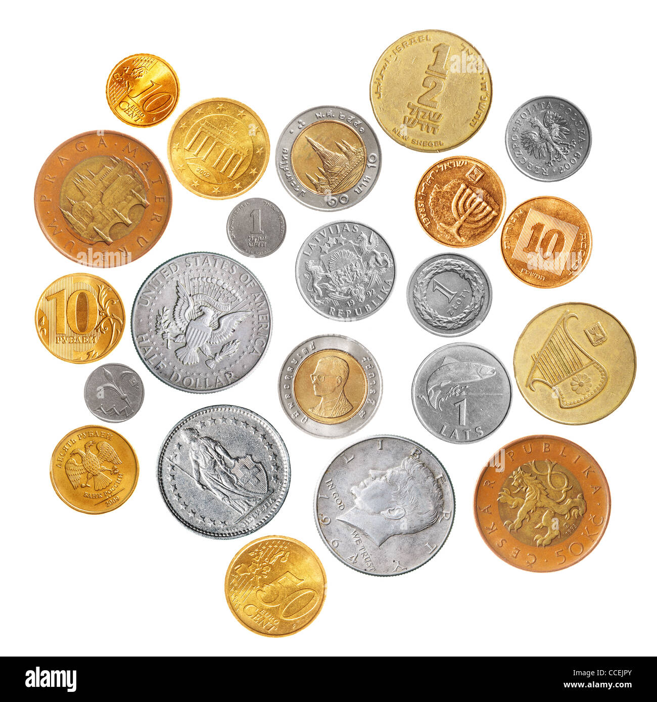 Various coins isolated over the white background Stock Photo - Alamy