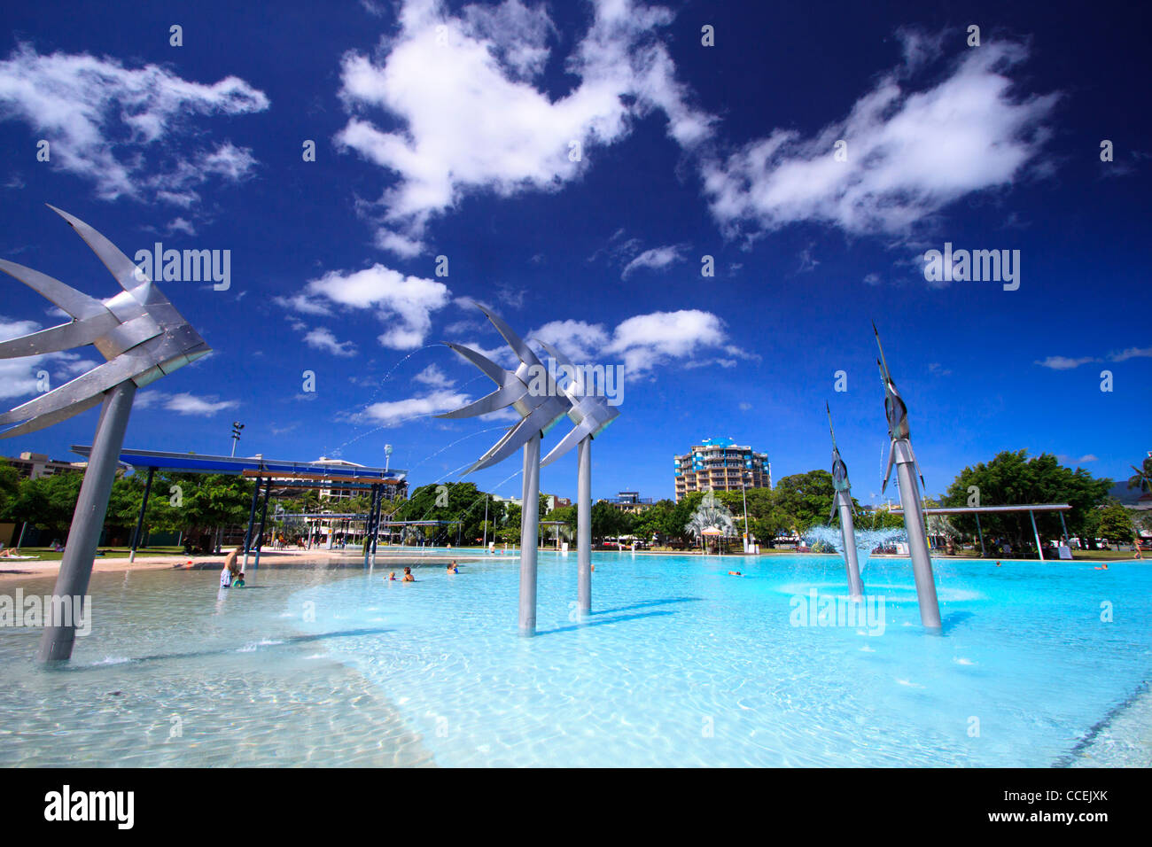 The giant fish statues are a well-known feature of the Cairns Esplanade ...