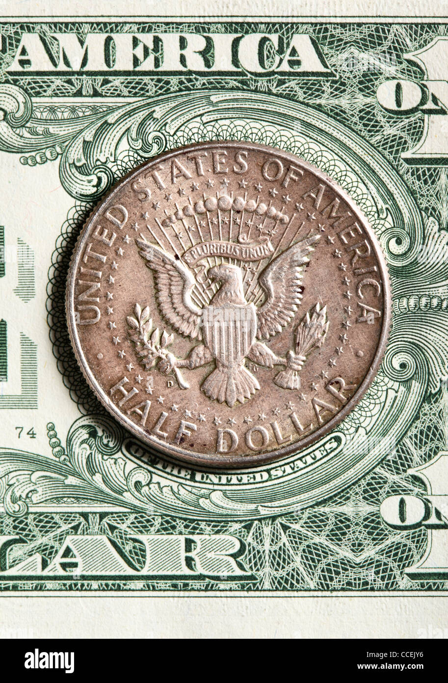 Half dollar coin close up on banknote Stock Photo - Alamy