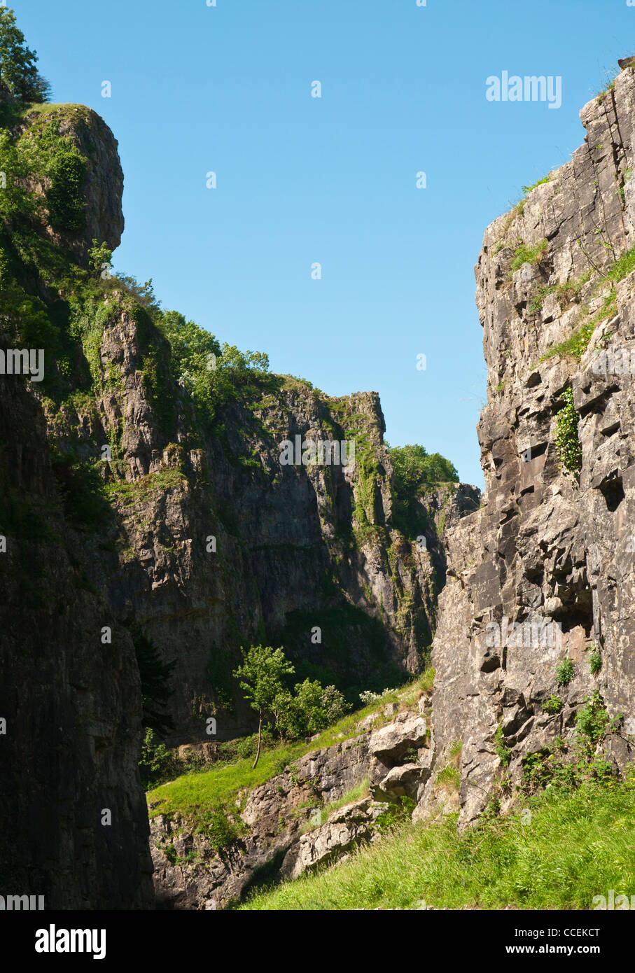Steep limestone cliffs rise dramatically from the valley floor of ...