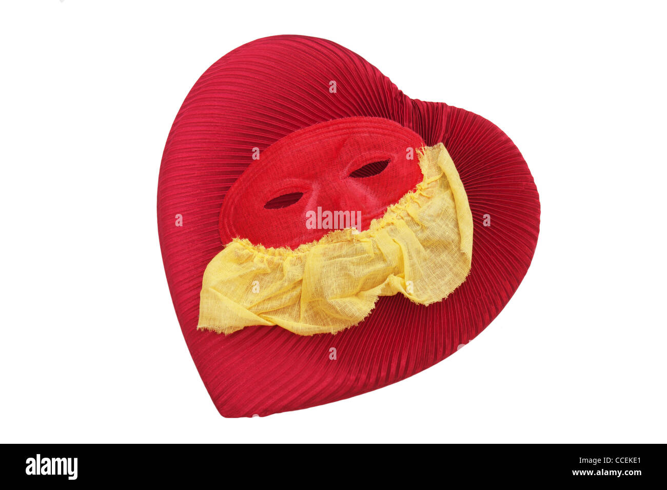 Red mask on decorative valentine heart box isolated Stock Photo - Alamy