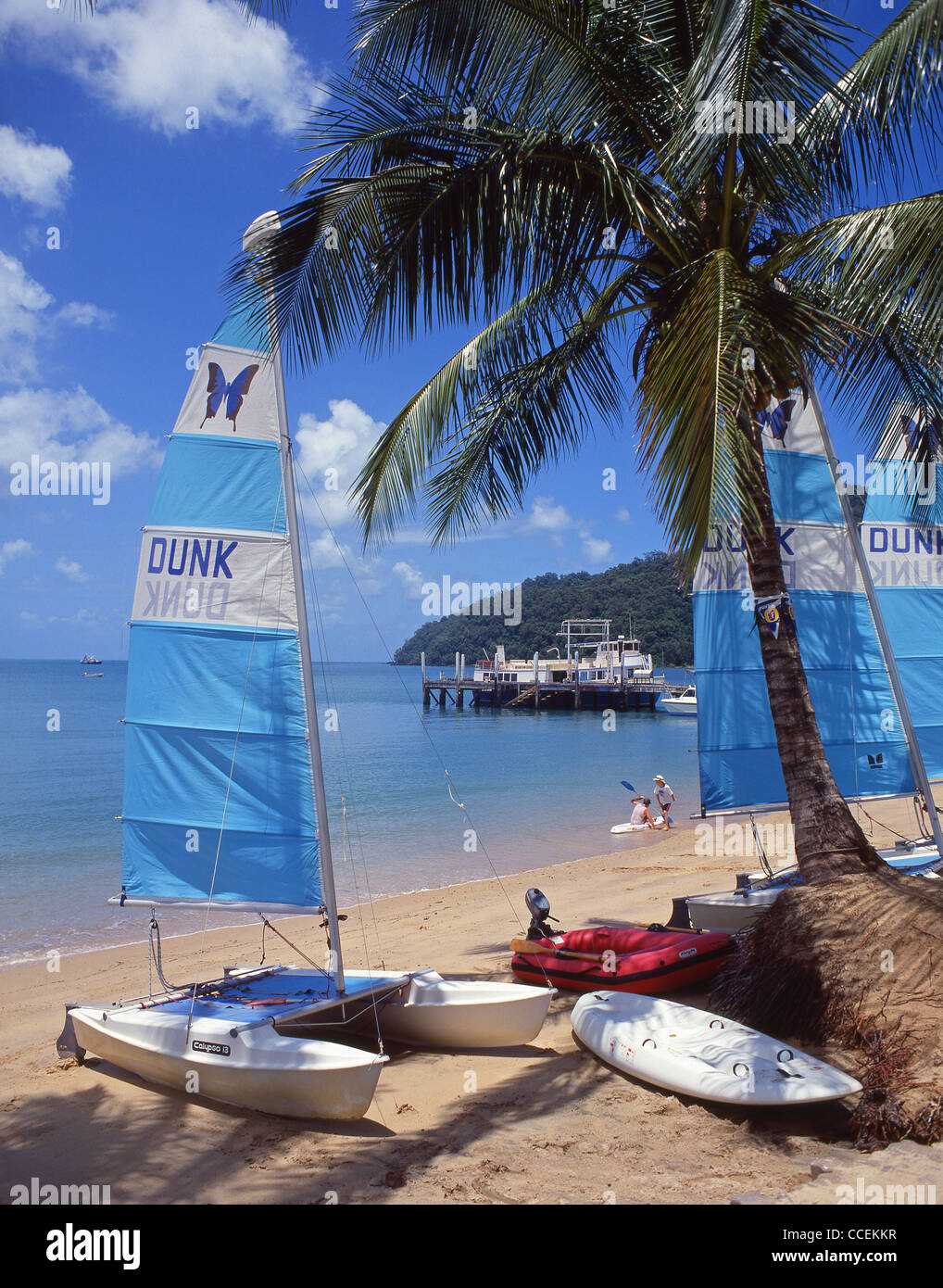 Catamarans on beach at Dunk Island, Great Barrier Reef Marine Park ...