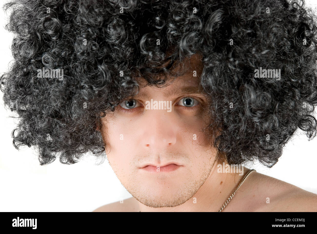 Closeup portrait of a frizzy young man on a white background Stock ...