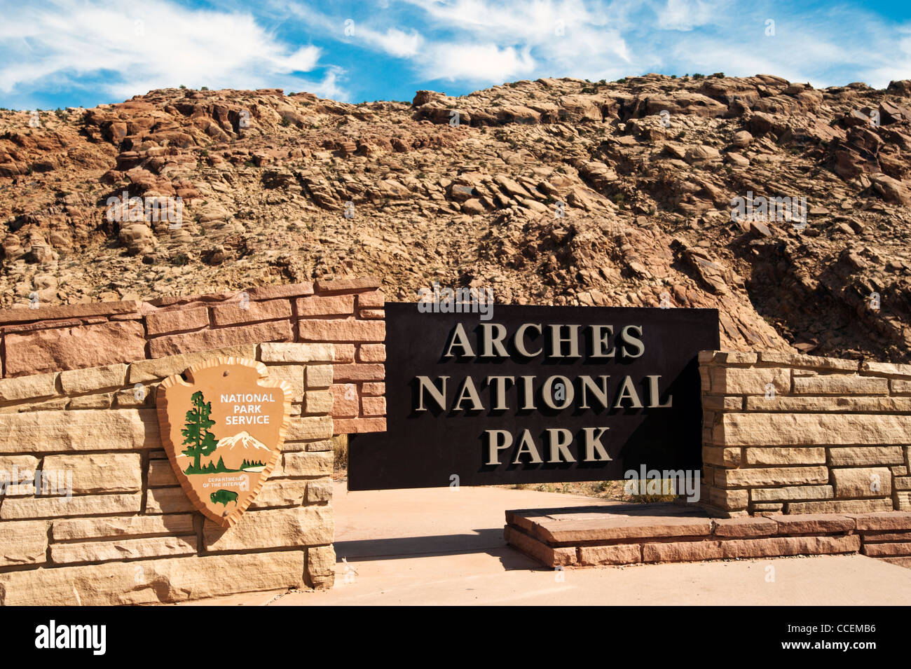 The entrance sign to Arches National Park Utah. This national park ...
