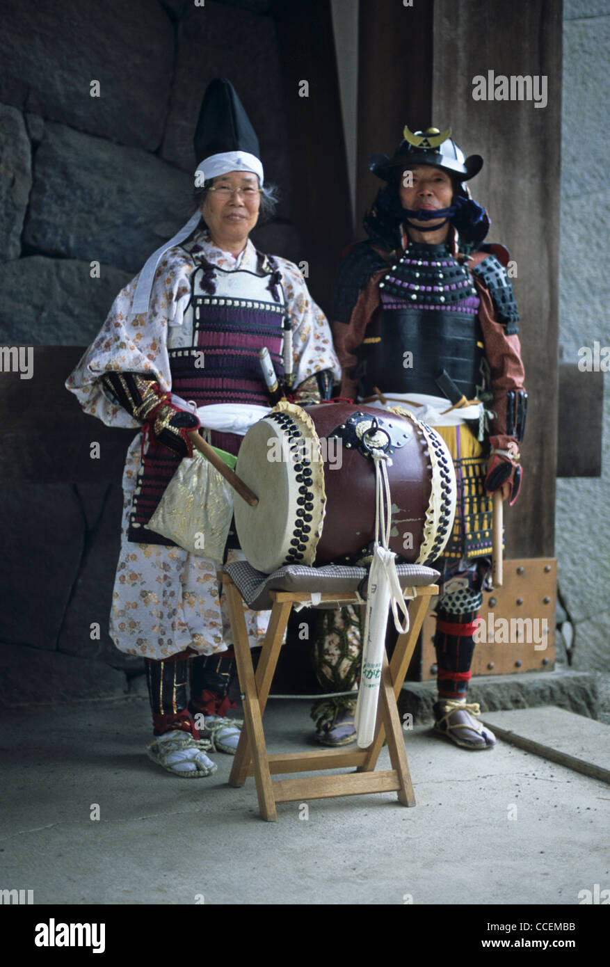 Musicians wearing traditional costumes, Odawara Castle grounds, Hakone ...