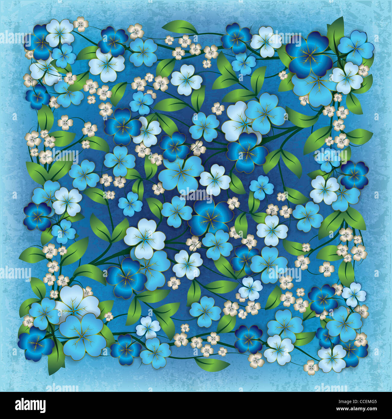abstract grunge blue background with blue spring flowers Stock Photo ...