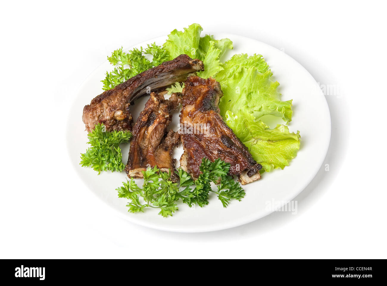 Grilled lamb meat and vegetables isolated on white background Stock ...