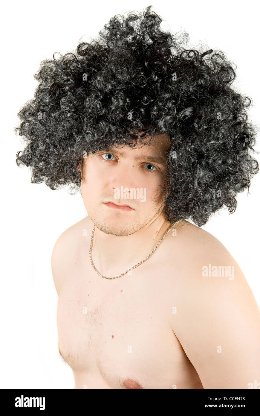 young frizzy man isolated over white background Stock Photo - Alamy