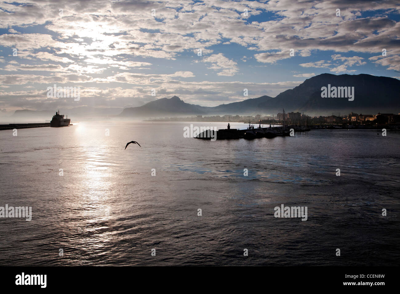 Palermo harbour at sunset, Palermo, Sicily, Italy, Europe Stock Photo ...