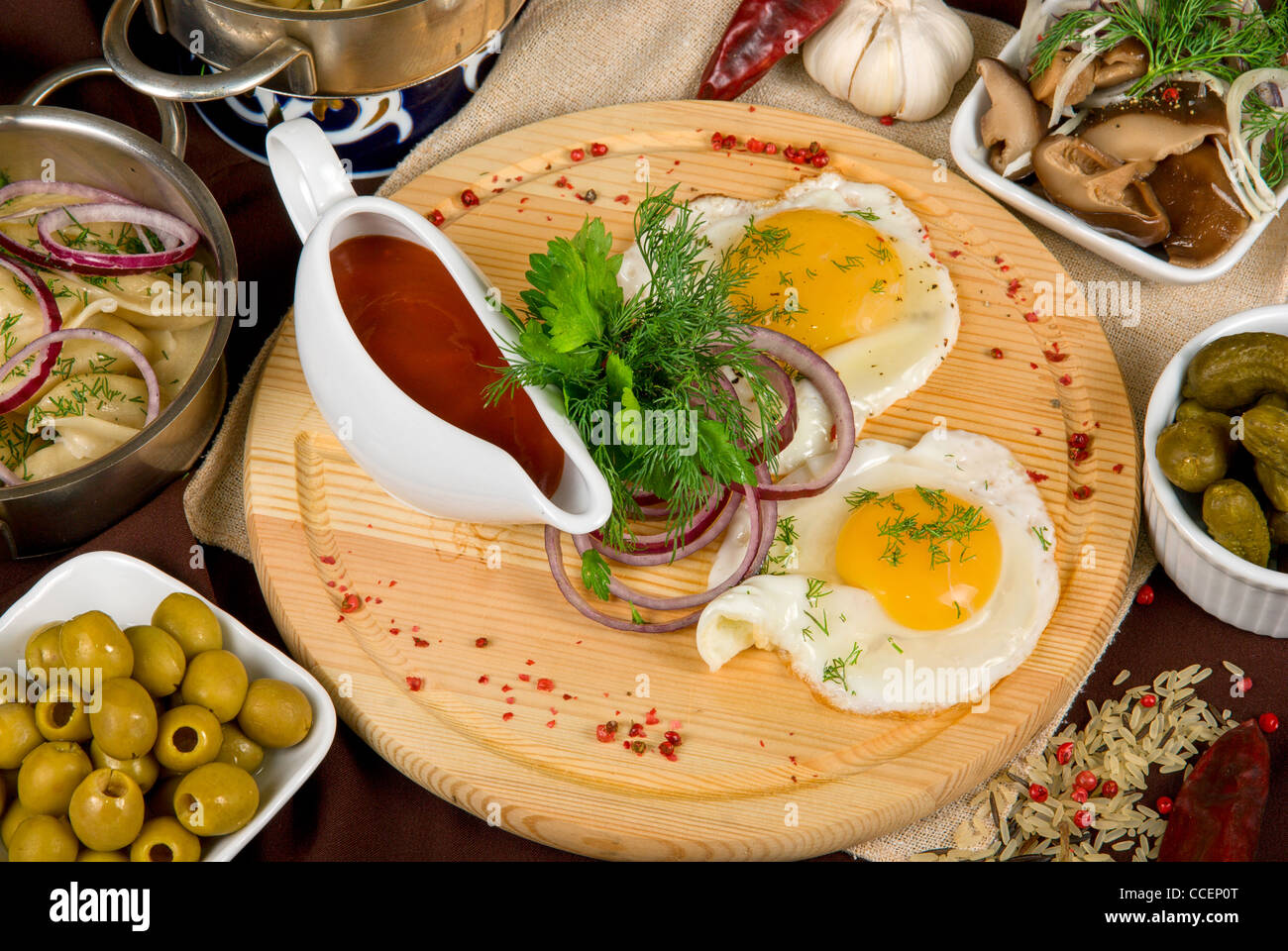 Many food dishes on the table. close up Stock Photo - Alamy