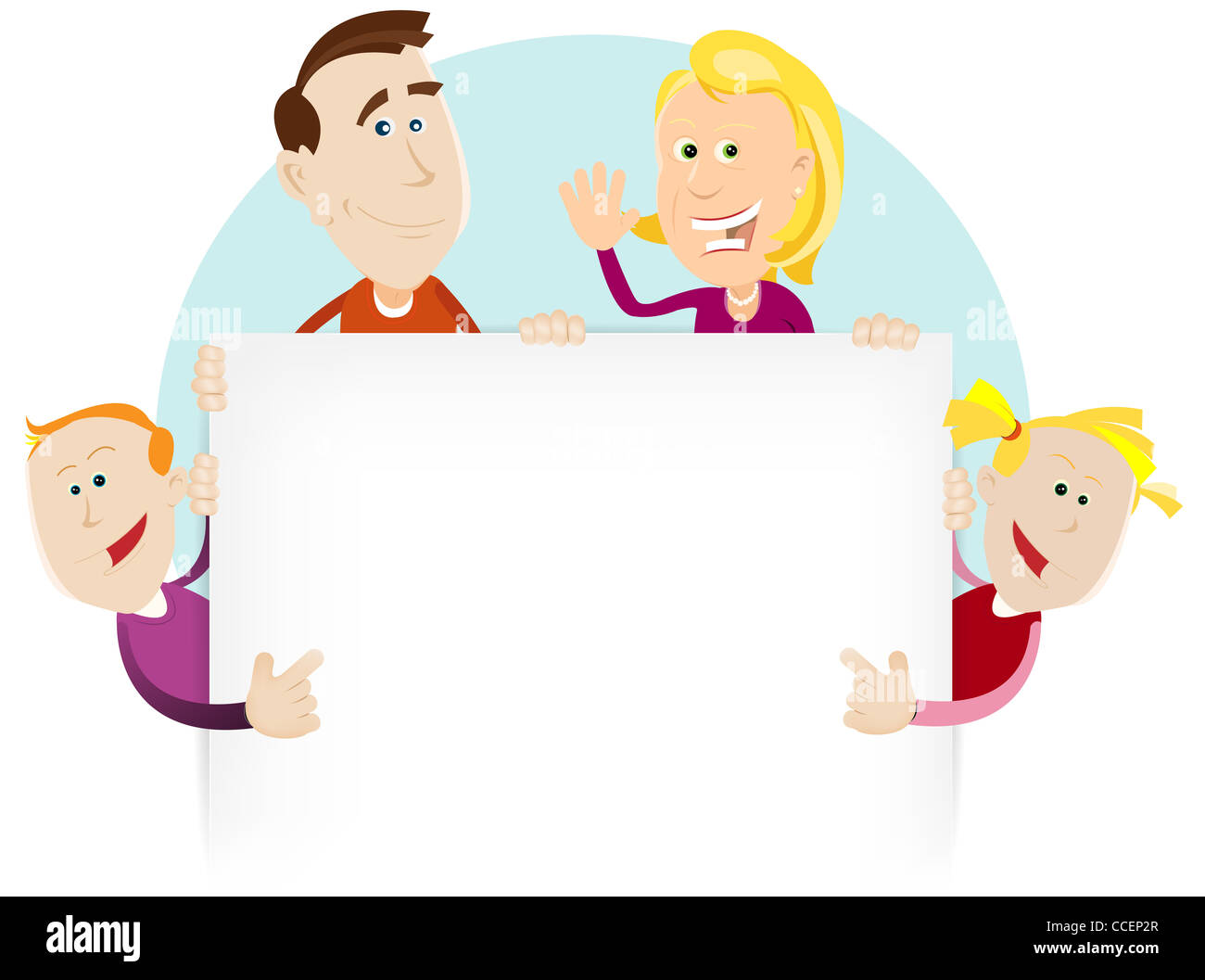 Illustration of a happy family holding communication sign or banner for ...