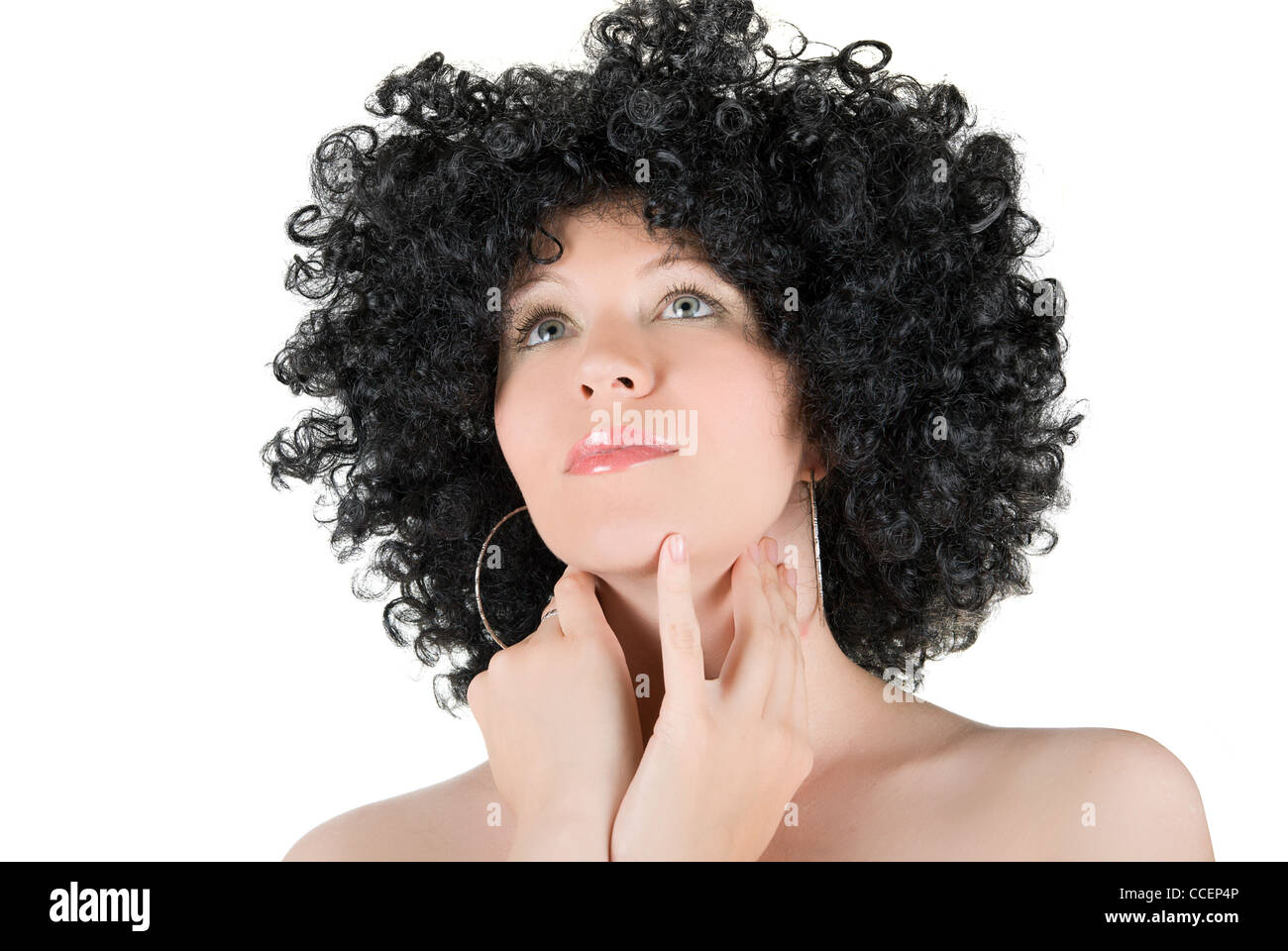 Pretty young frizzy girl isolated on a white background Stock Photo - Alamy