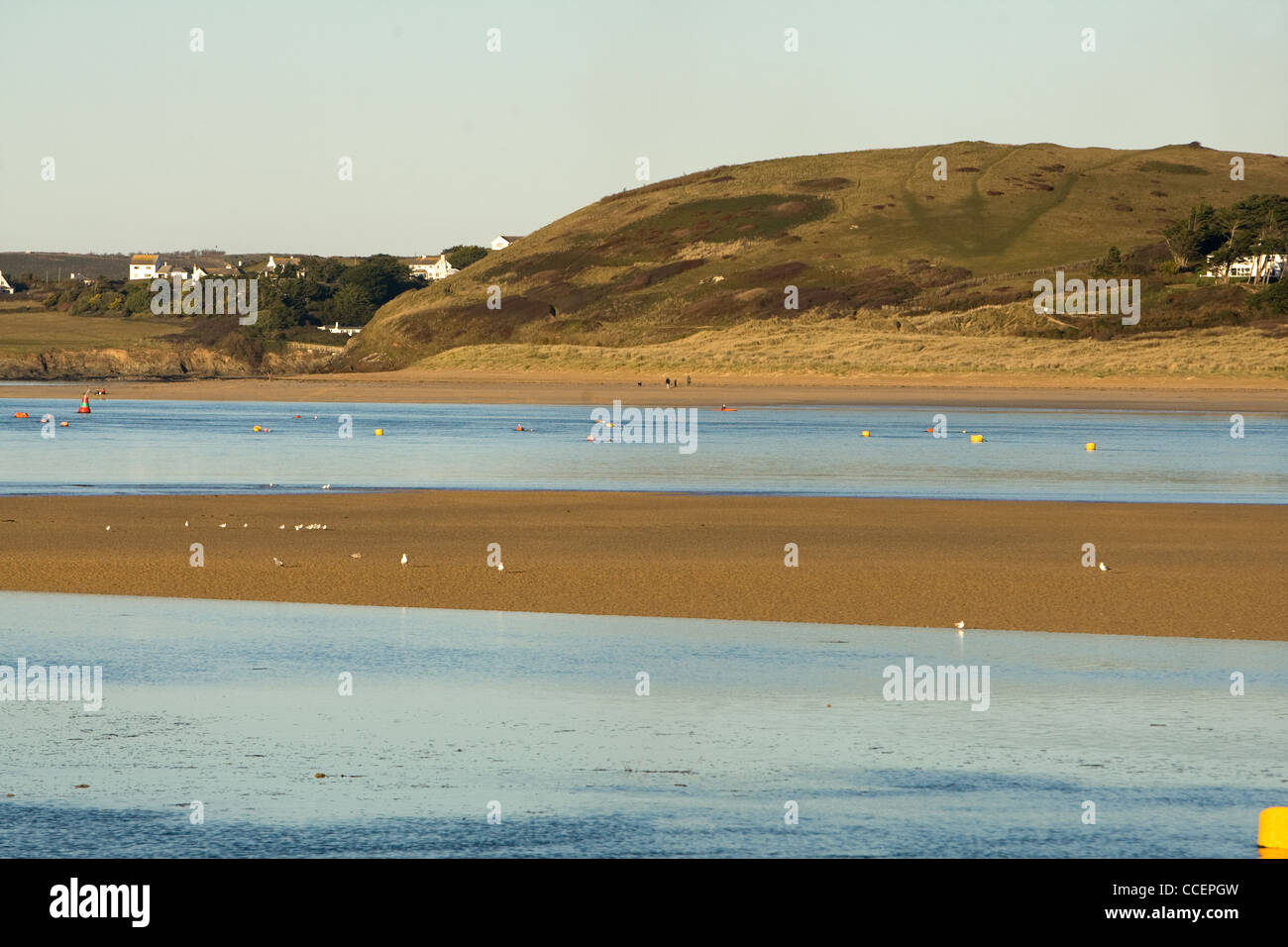 View across the River Camel to the beaches at Rock, Cornwall Stock ...
