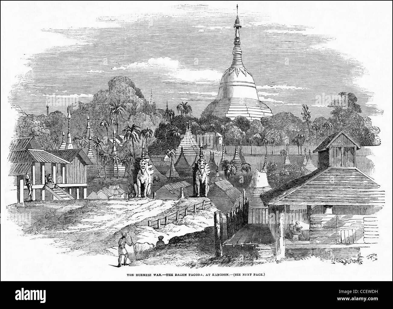 Victorian engraving circa 1852 view of the Dagon Pagoda during the ...